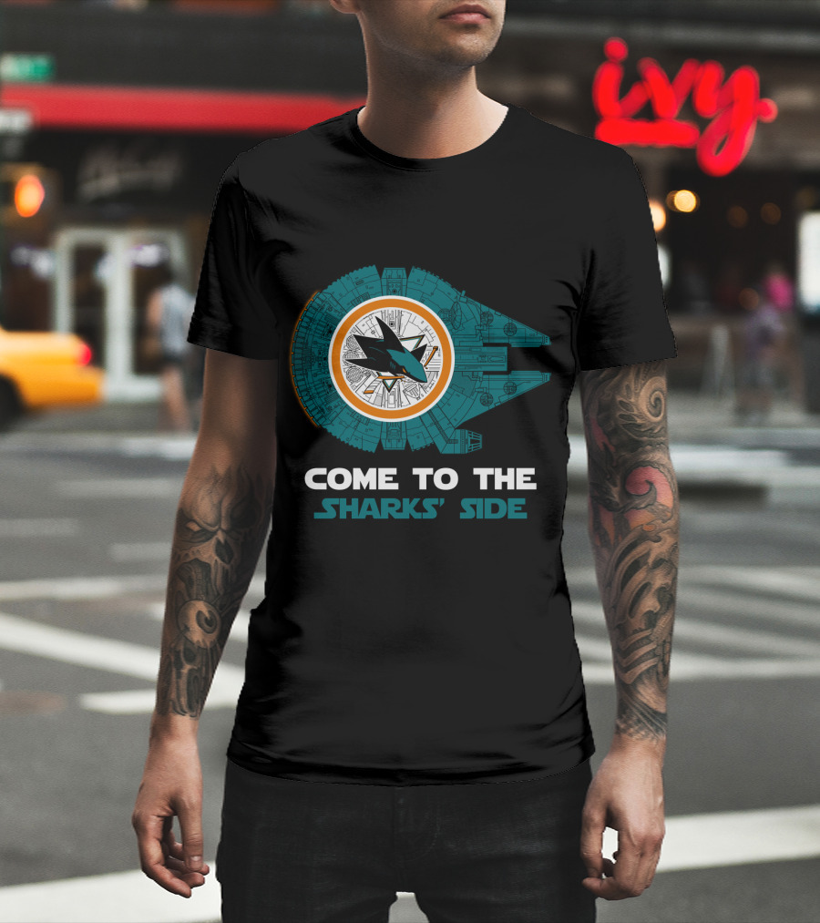 Come To The Sharks' Side San Jose Sharks Millennium Falcon T-Shirt