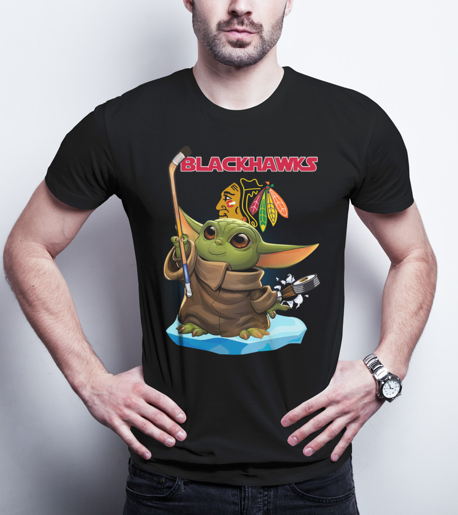 Blackhawks Baby Yoda Star Wars Hockey Crossover T-Shirt