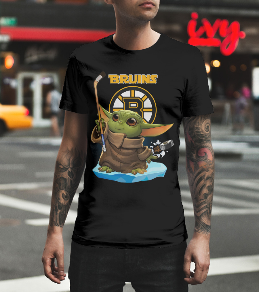Bruins Baby Yoda Hockey Star Wars Crossover T-Shirt