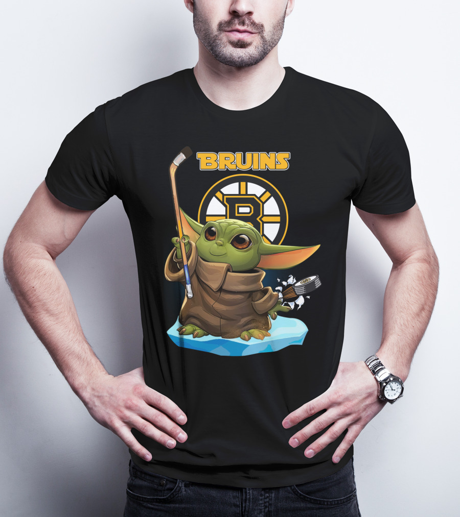 Bruins Baby Yoda Hockey Star Wars Crossover T-Shirt