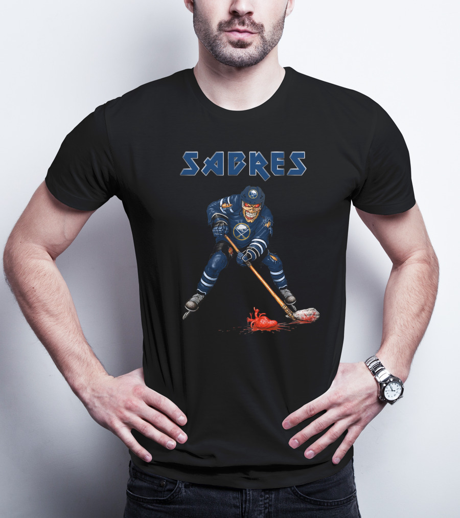 Sabres Grim Reaper Hockey Player With Bloody Heart And Stick T-Shirt