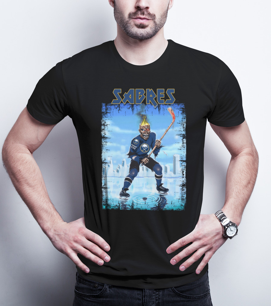Sabres Hockey Themed Artwork With Dark Background And Fiery T-Shirt