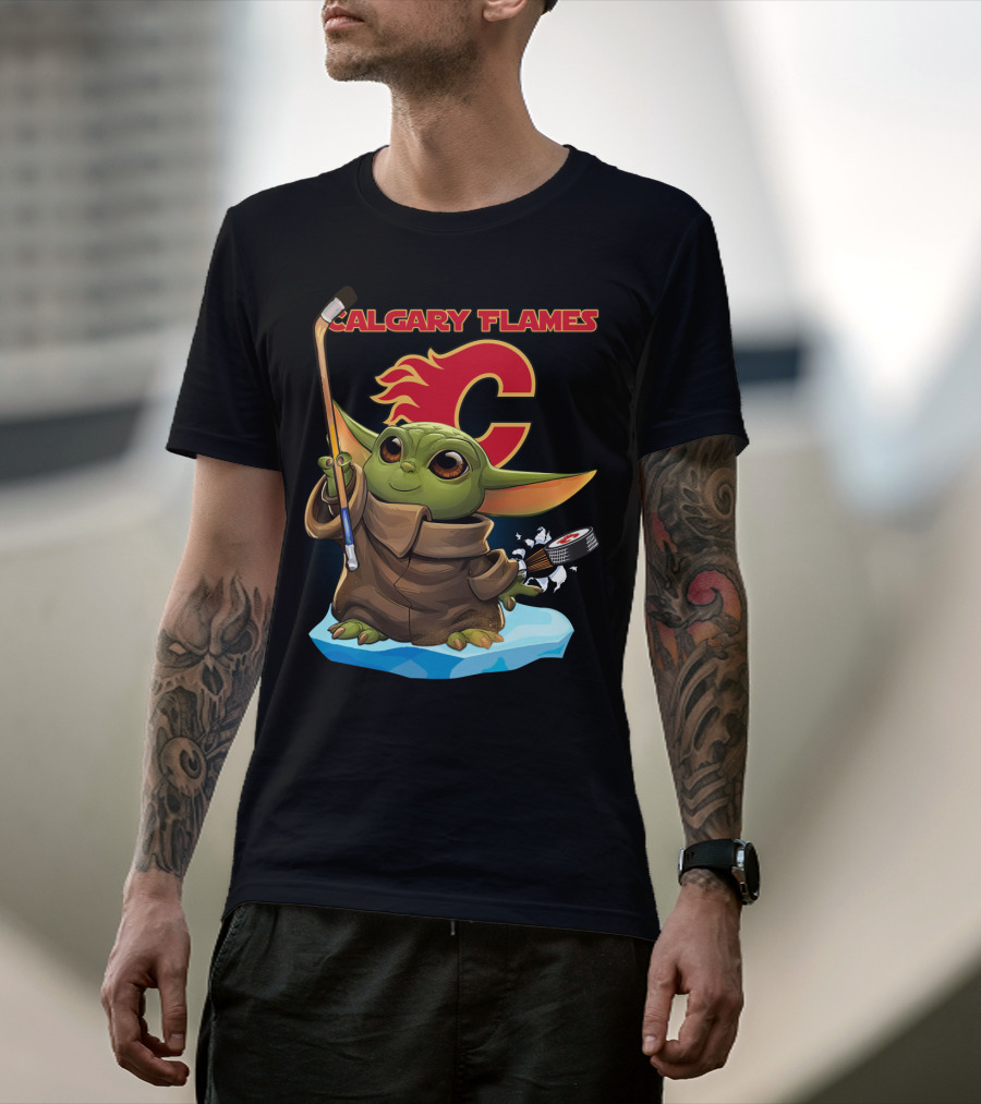 Calgary Flames Baby Yoda Hockey Puck T-Shirt