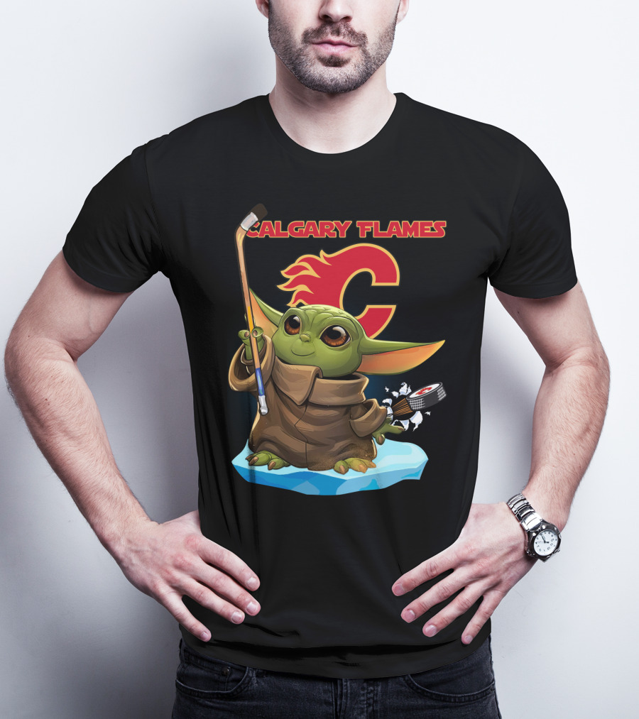 Calgary Flames Baby Yoda Hockey Puck T-Shirt