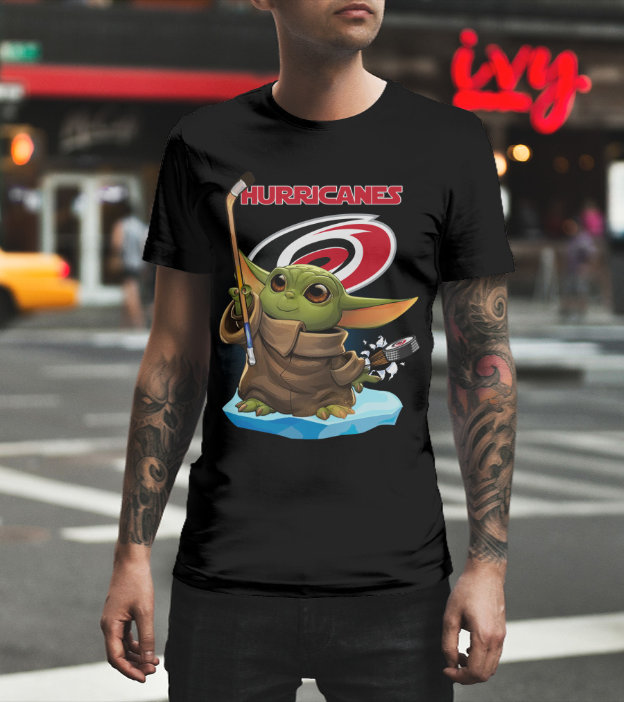 Hurricanes Baby Yoda With Hockey Stick And Puck Carolina Hurricanes T-Shirt