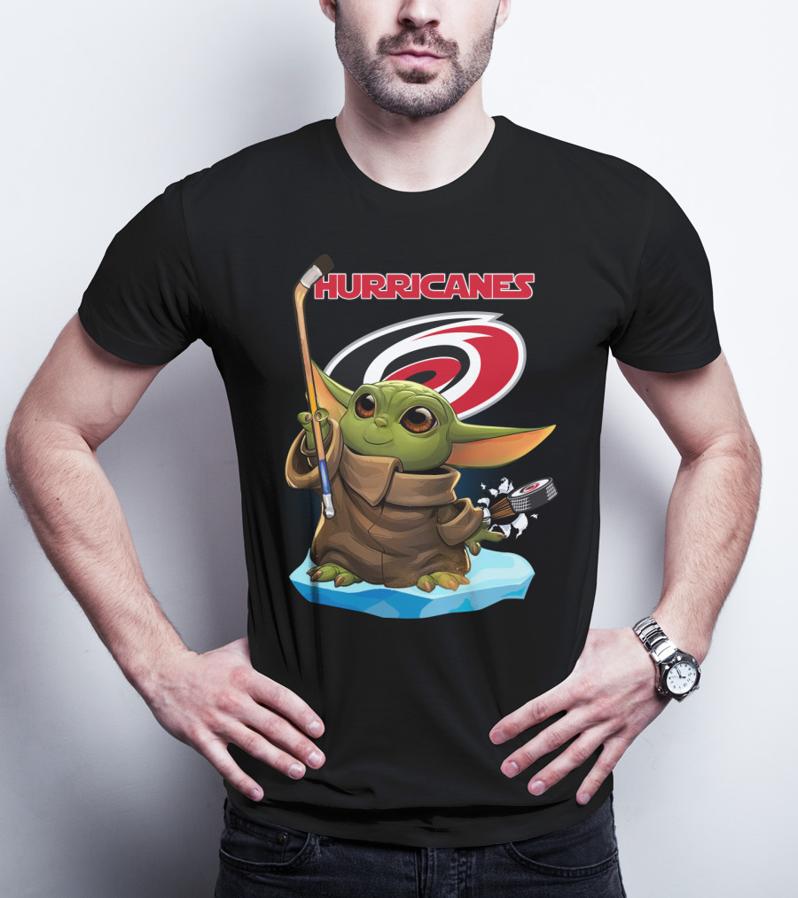 Hurricanes Baby Yoda With Hockey Stick And Puck Carolina Hurricanes T-Shirt