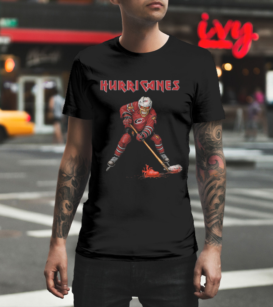 Hurricanes Hockey Skeleton Carolina Ice Horror T-Shirt