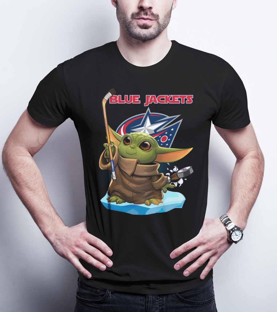 Blue Jackets Baby Yoda Hockey Fan T-Shirt