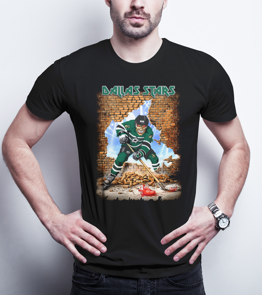 Dallas Stars Hockey Player With Broken Brick Wall And Heart T-Shirt