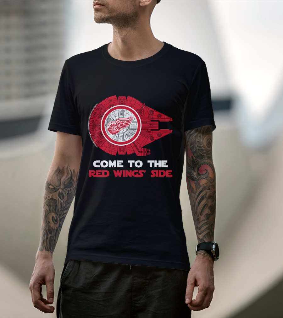 Come To The Red Wings' Side Detroit Red Wings Millennium Falcon T-Shirt