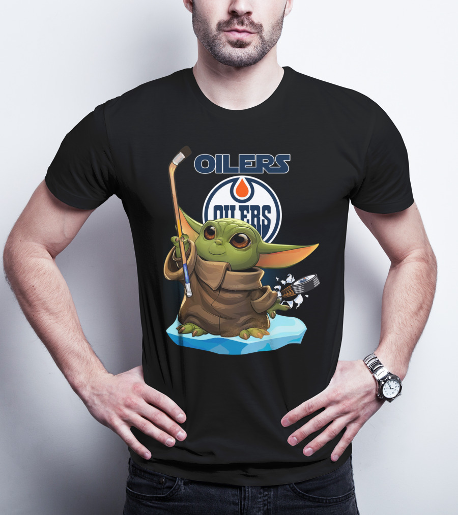 Baby Yoda Edmonton Oilers Hockey Crossover Fan T-Shirt