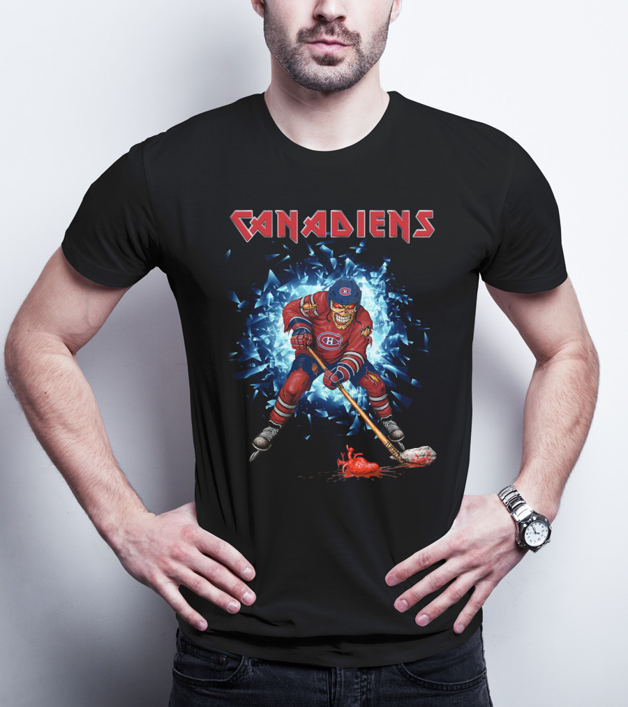 Canadiens Hockey Evil Skeleton Player Exploding Ice Effect T-Shirt