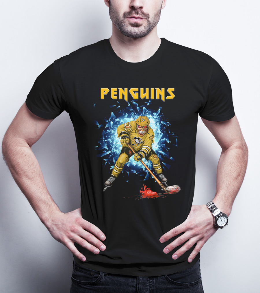 Penguins Hockey Skeleton Breaks Through Ice T-Shirt
