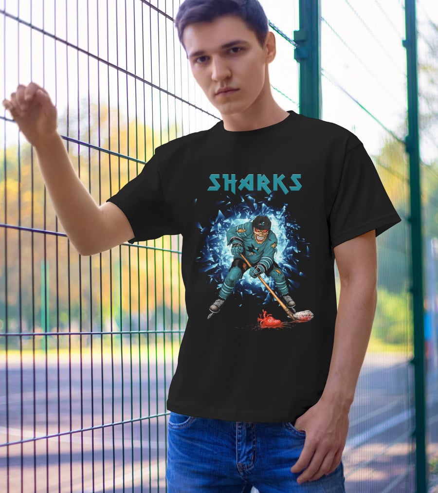 San Jose Sharks Hockey Player With Fiery Impact T-Shirt