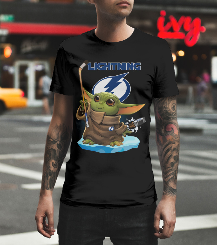 Baby Yoda Hockey Tampa Bay Lightning NHL Puck And Stick T-Shirt