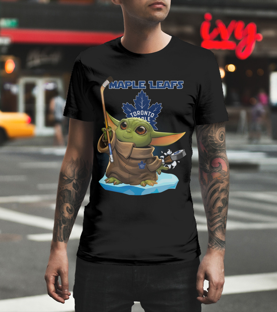 Baby Yoda Toronto Maple Leafs Hockey Star Wars Crossover T-Shirt
