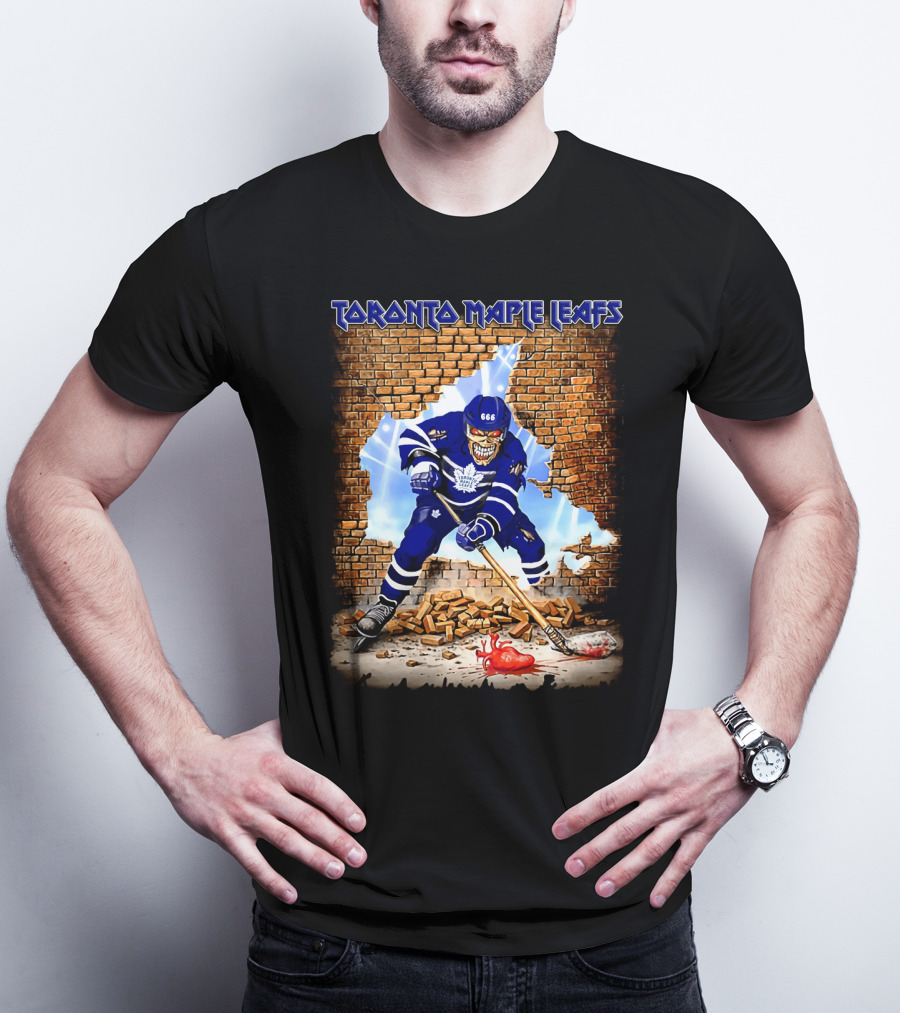 Toronto Maple Leafs Hockey Player Skeleton Breaking Brick Wall T-Shirt
