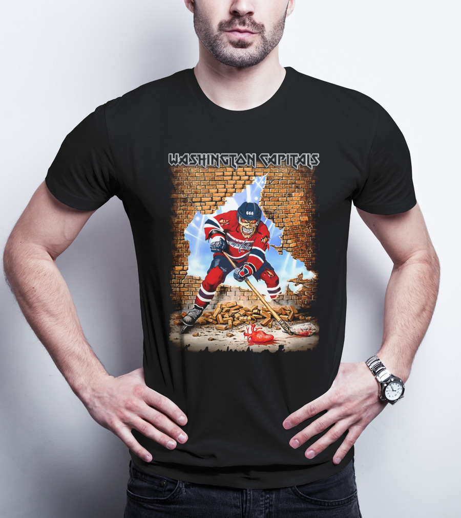 Washington Capitals Hockey Player Skull Brick Wall Artwork T-Shirt