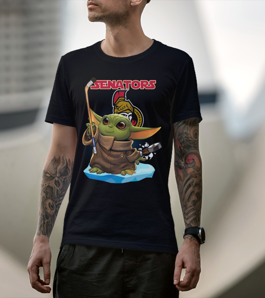 Baby Yoda Ottawa Senators Hockey Crossover T-Shirt