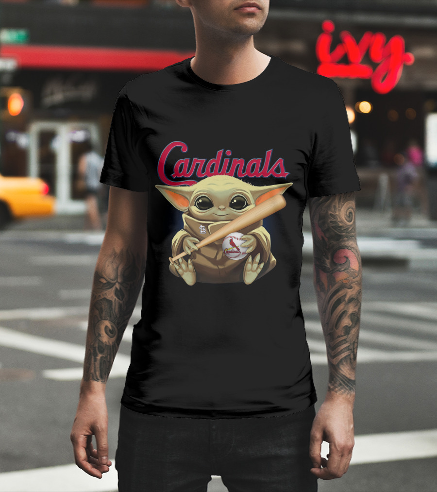 Cardinals Baseball St. Louis Baby Yoda With Bat And Ball T-Shirt