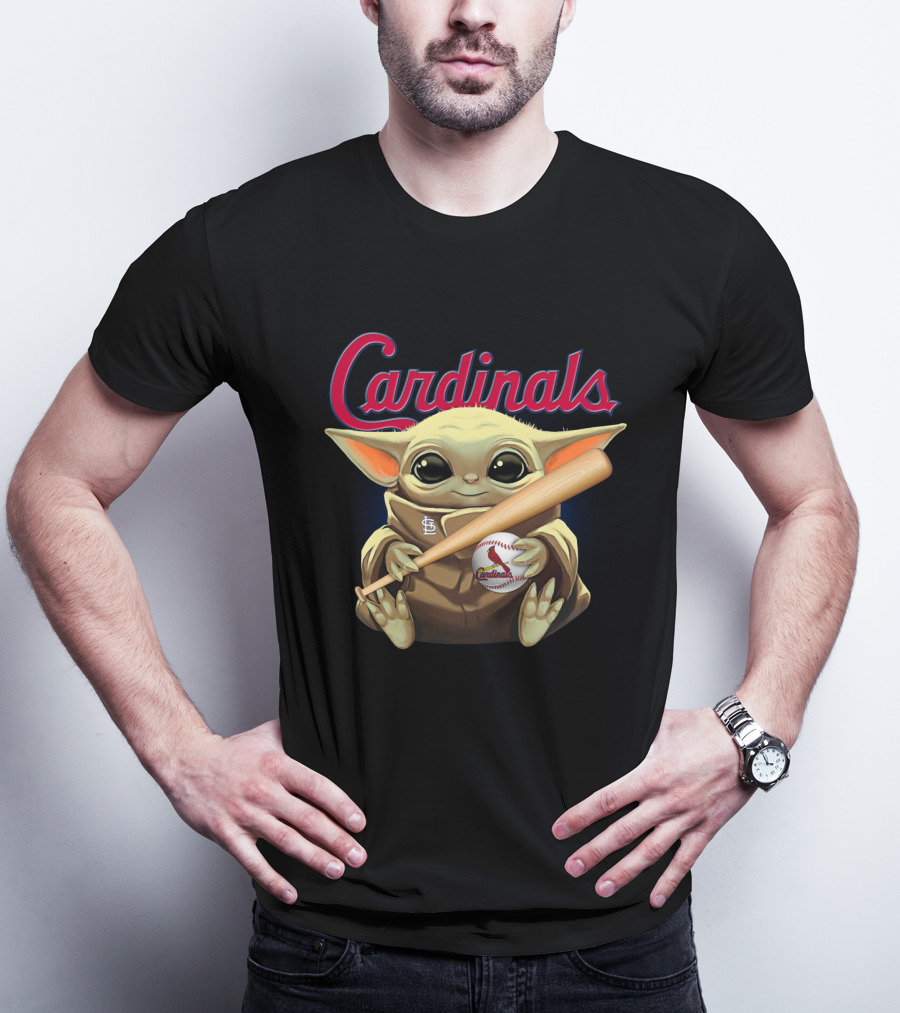 Cardinals Baseball St. Louis Baby Yoda With Bat And Ball T-Shirt