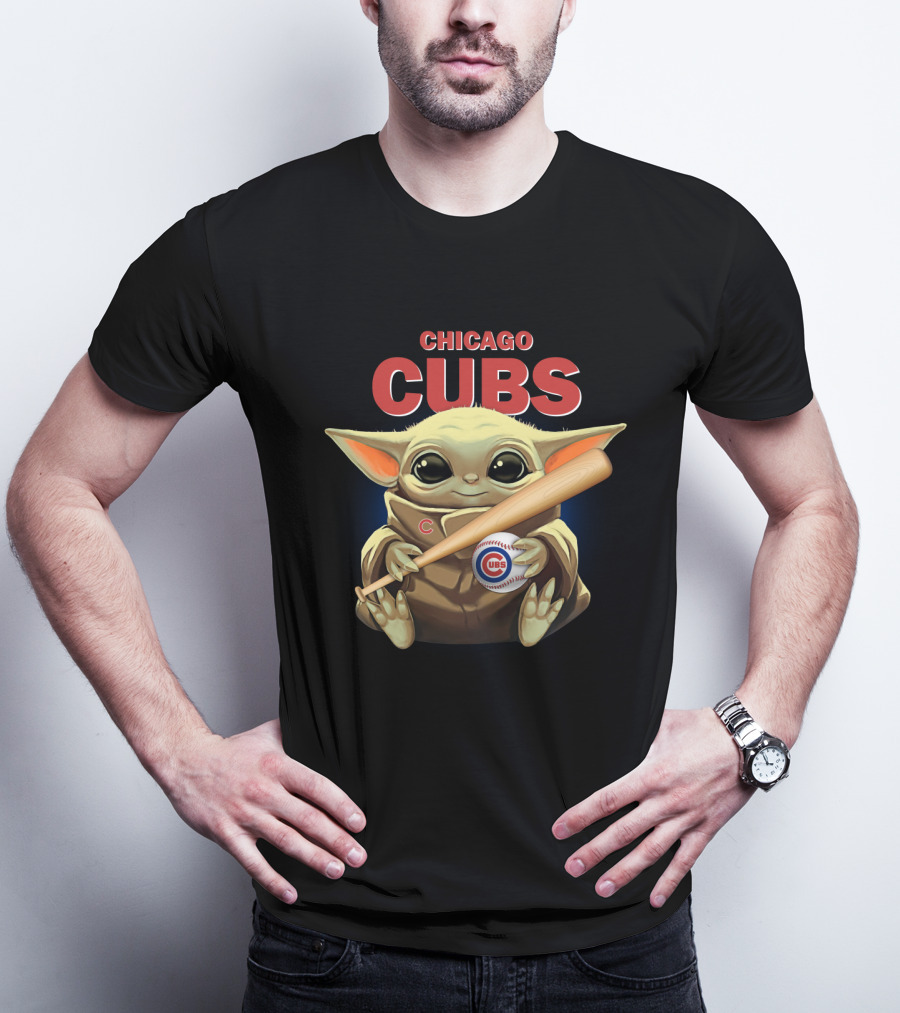 Chicago Cubs Baby Yoda With Baseball Bat T-Shirt