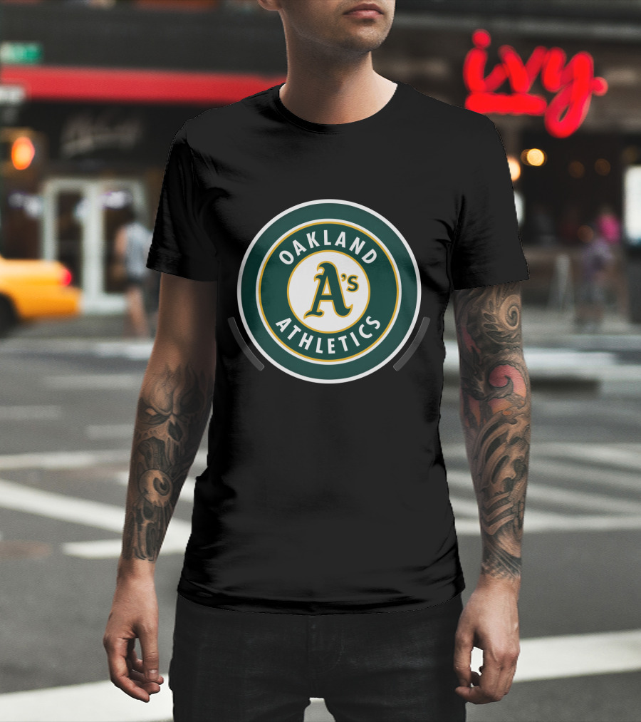 Oakland Athletics A's Logo Circle Green And Yellow T-Shirt