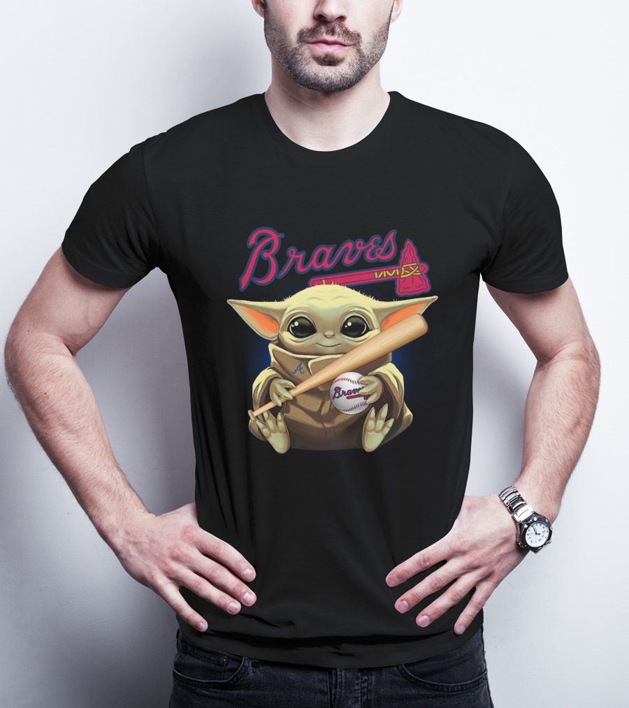 Braves Baseball Baby Yoda Holding Bat And Ball T-Shirt