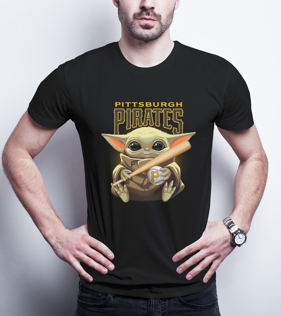 Pittsburgh Pirates Baby Yoda Baseball Bat And Ball T-Shirt