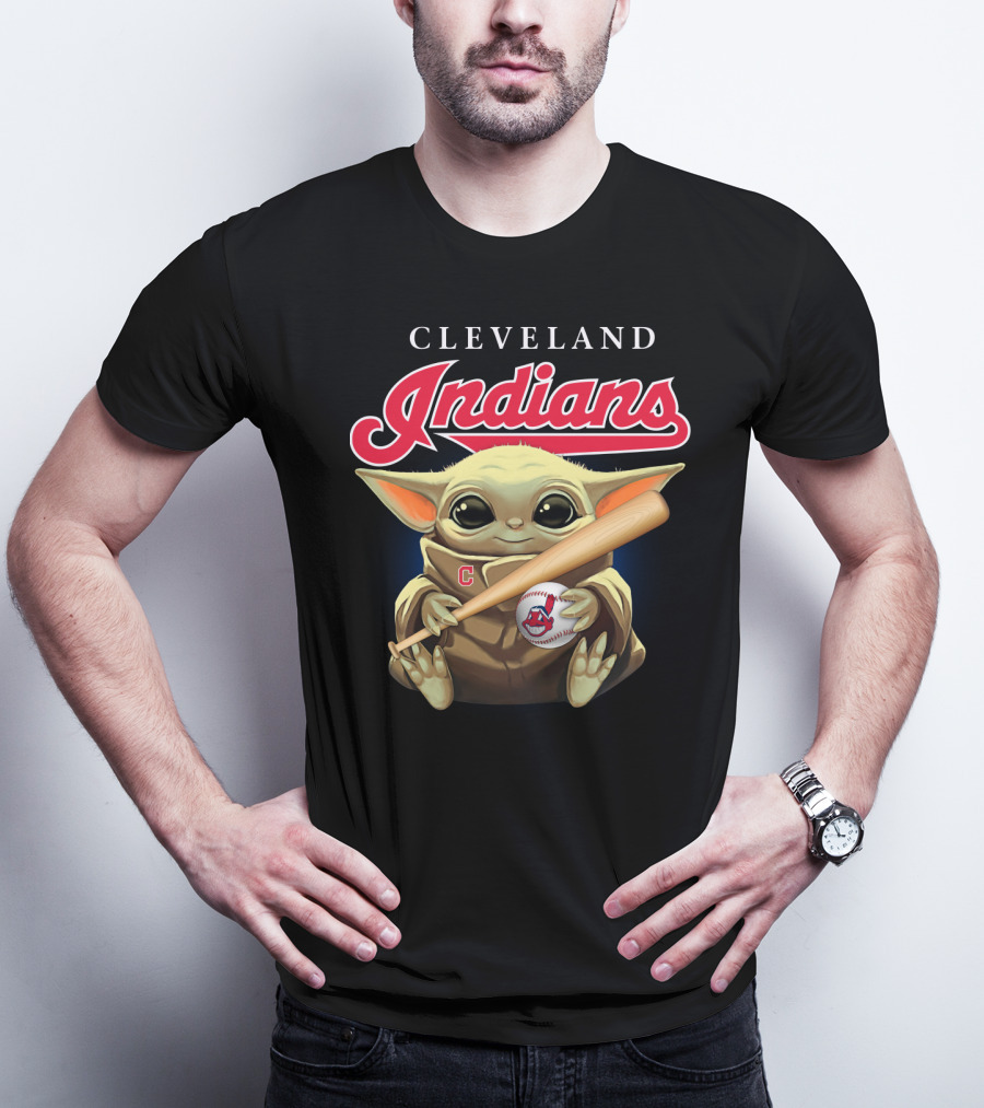 Cleveland Indians Baby Yoda Baseball Bat And Ball T-Shirt