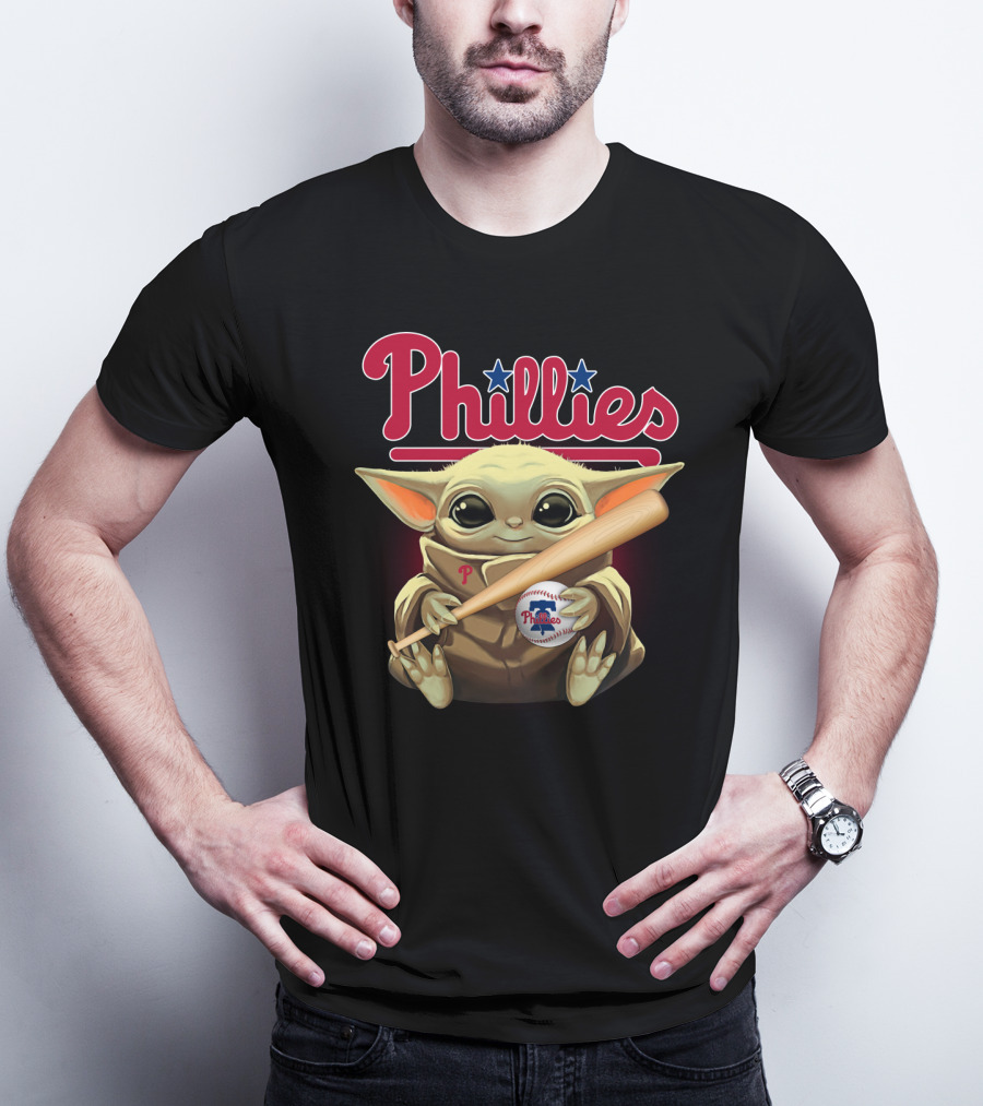 Phillies Baby Yoda With Bat And Baseball T-Shirt