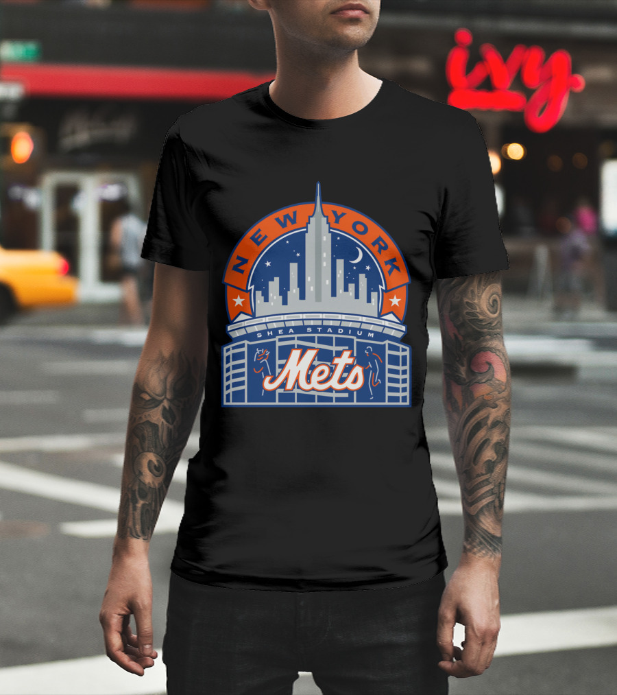 New York Mets Shea Stadium Skyline Moon Stars T-Shirt