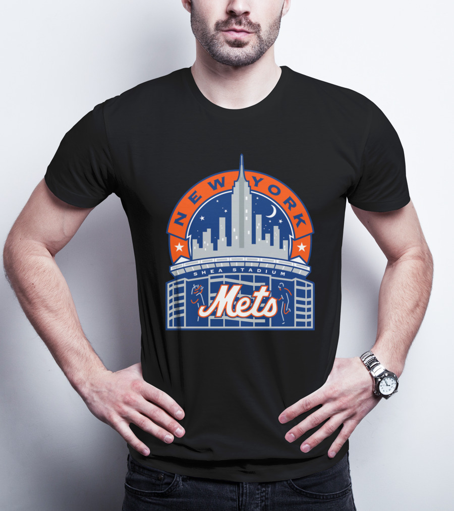 New York Mets Shea Stadium Skyline Moon Stars T-Shirt