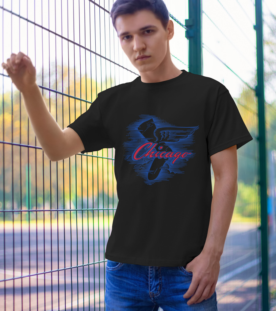 Chicago Winged Shoe In Blue With Red Lettering T-Shirt