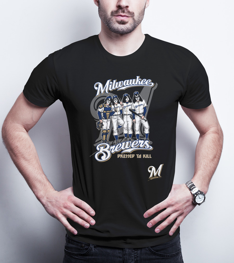 Milwaukee Brewers KISS Dressed To Kill Band Crossover T-Shirt