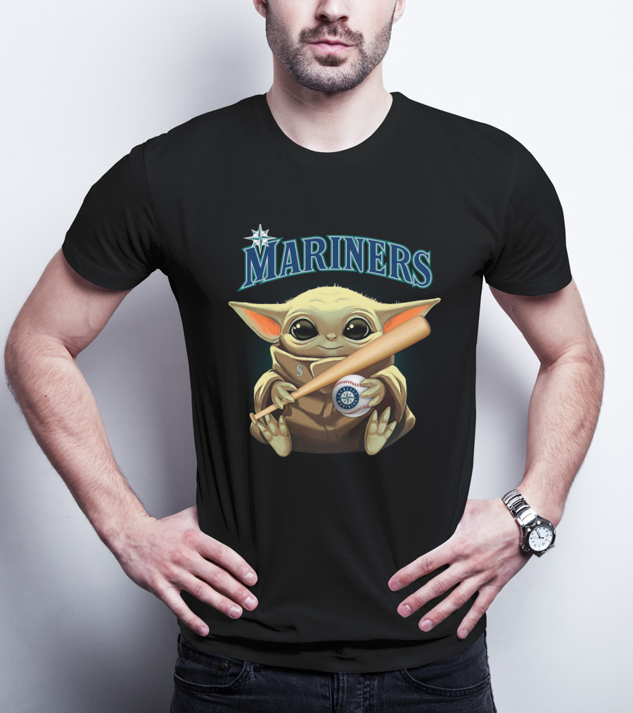 Seattle Mariners Baby Yoda Holding Baseball Bat And Ball T-Shirt