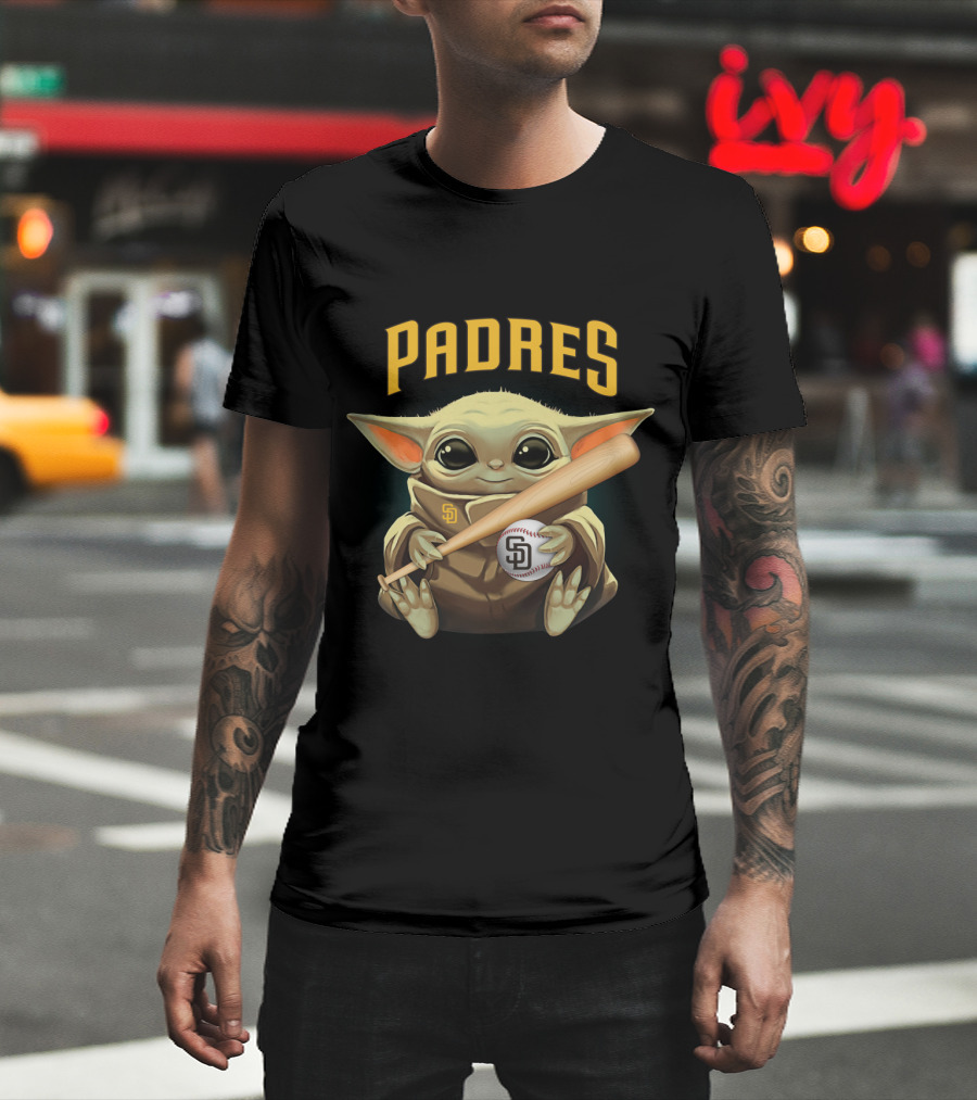 San Diego Padres Baby Yoda Baseball Bat And Ball T-Shirt
