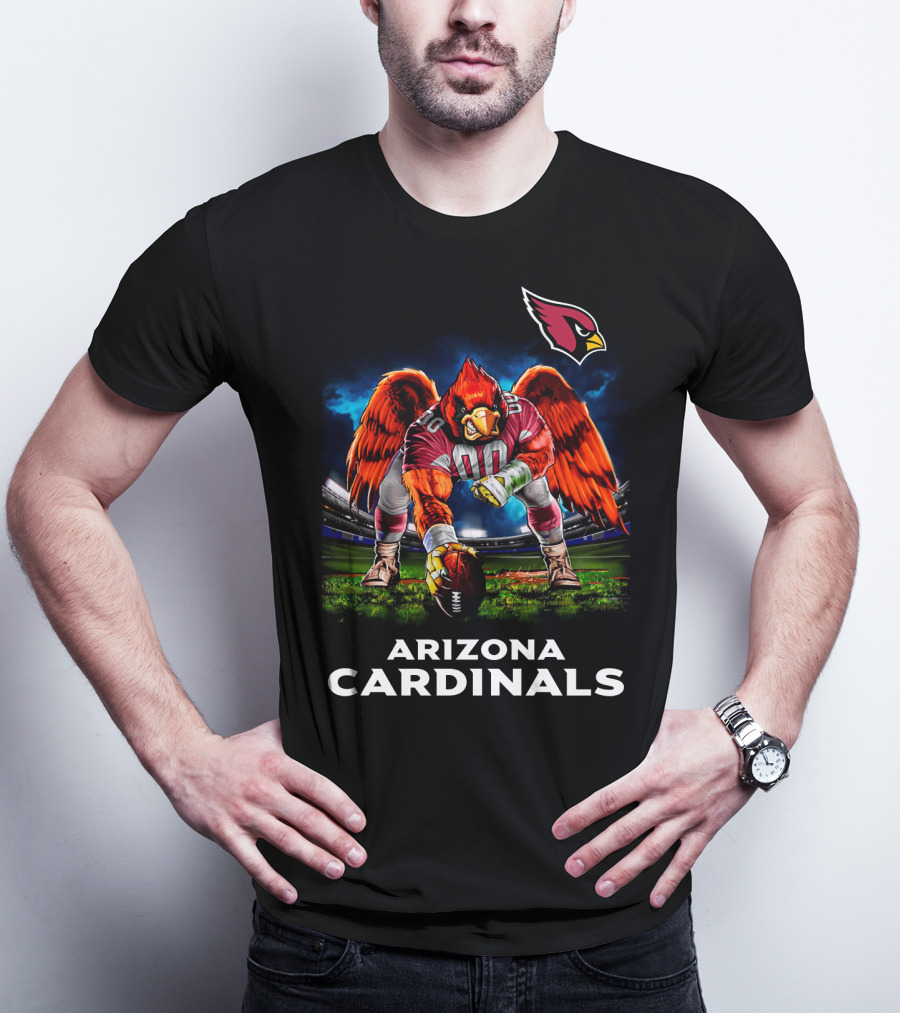 Arizona Cardinals Nfl Football Bird Mascot 3 Point Stance Stadium Scene T-Shirt
