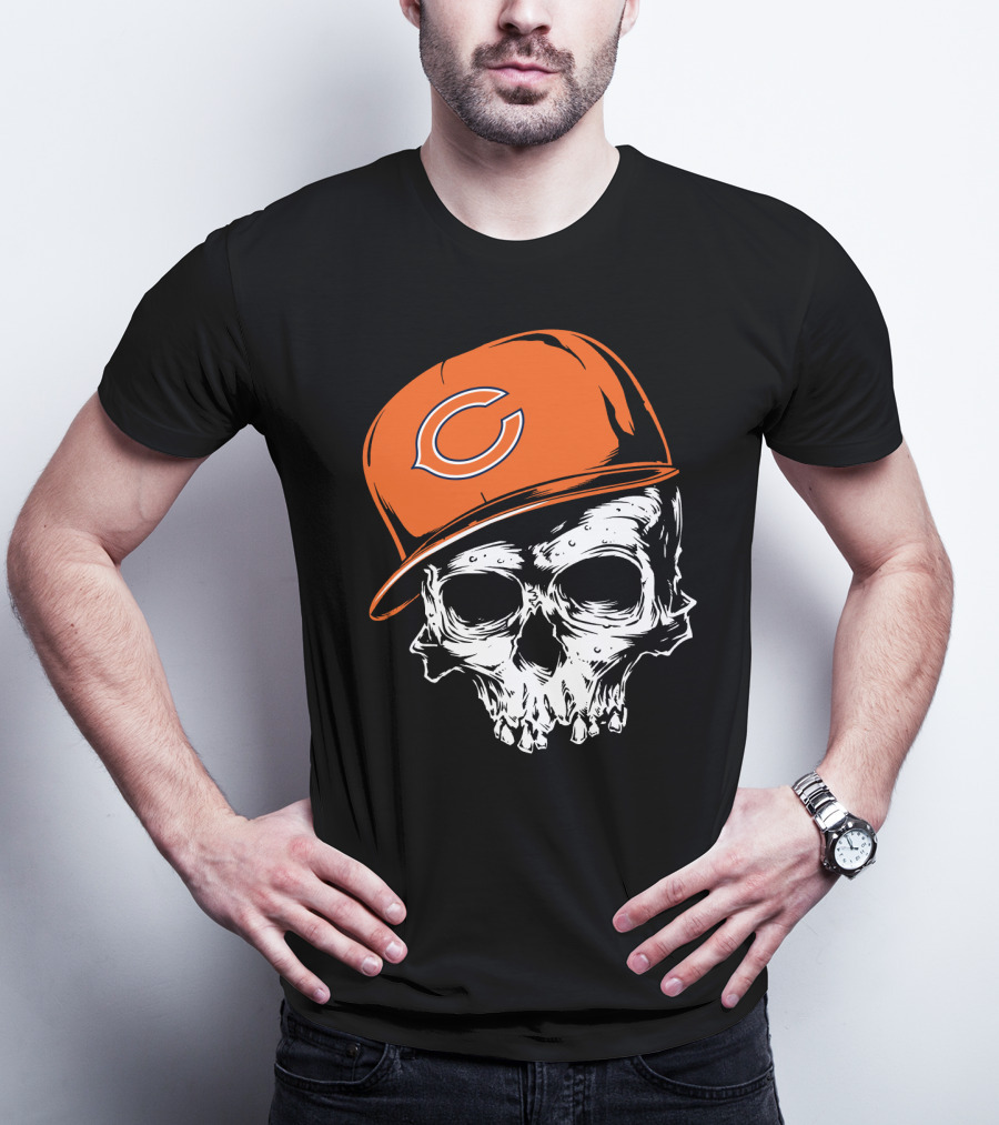 Chicago Bears Skull With Orange Cap T-Shirt