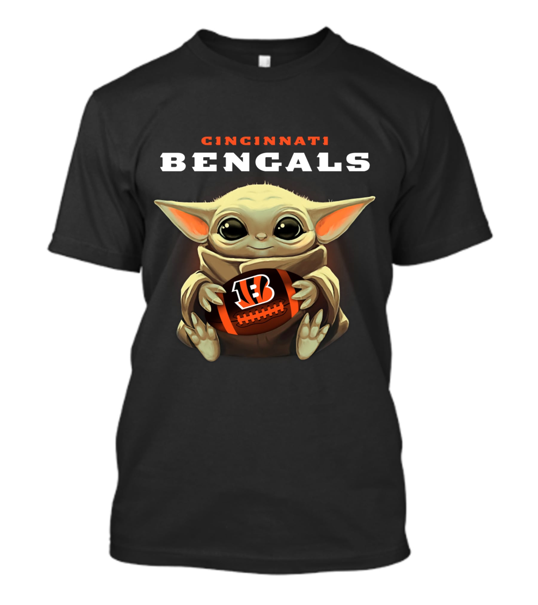 Cincinnati Bengals Grogu Holding Football T-Shirt