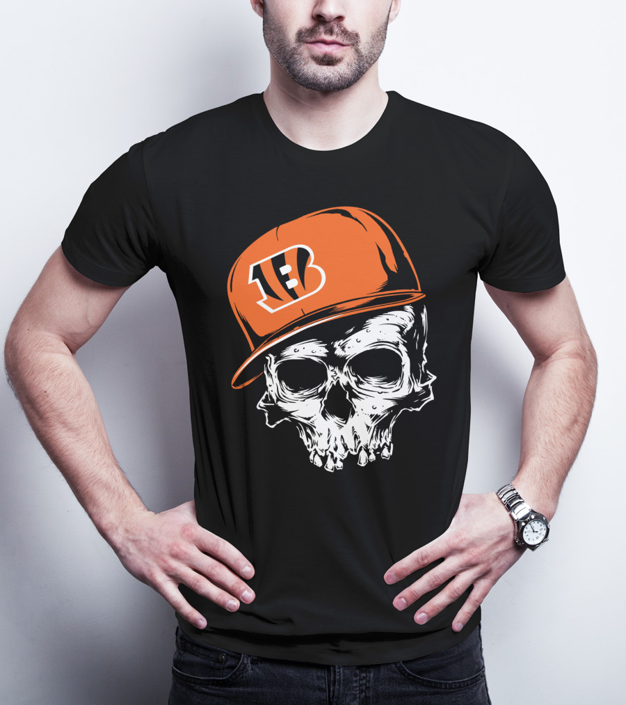 Cincinnati Bengals Skull Hat T-Shirt