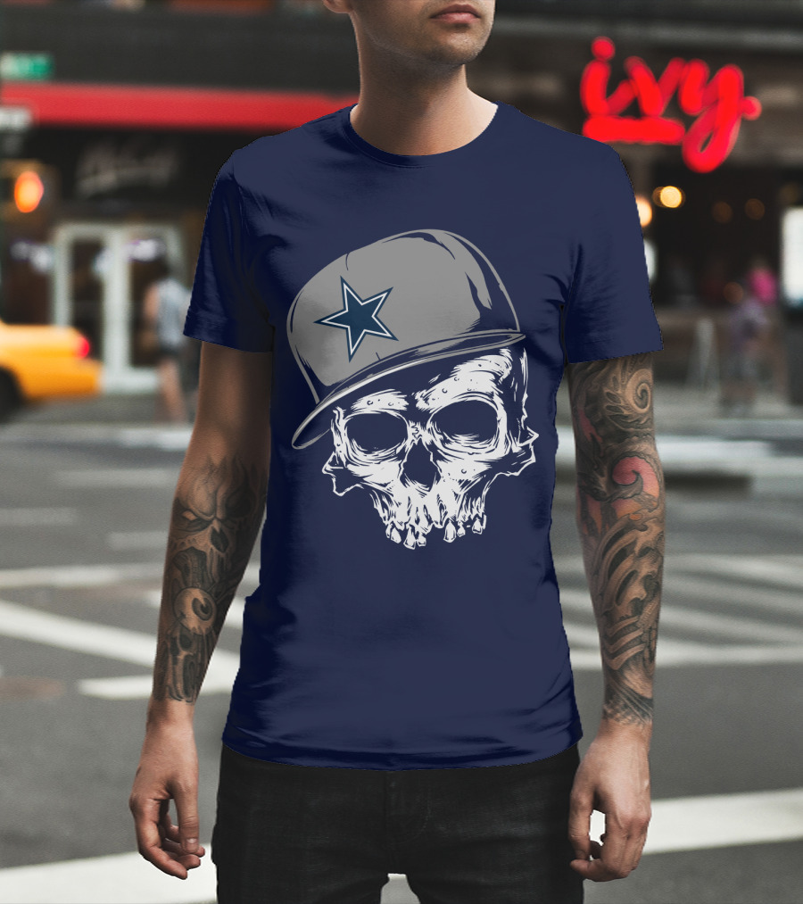Dallas Cowboys Skull With Star Emblem Cap T-Shirt