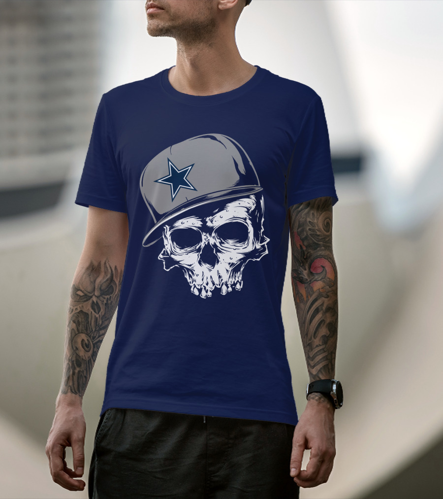 Dallas Cowboys Skull With Star Emblem Cap T-Shirt