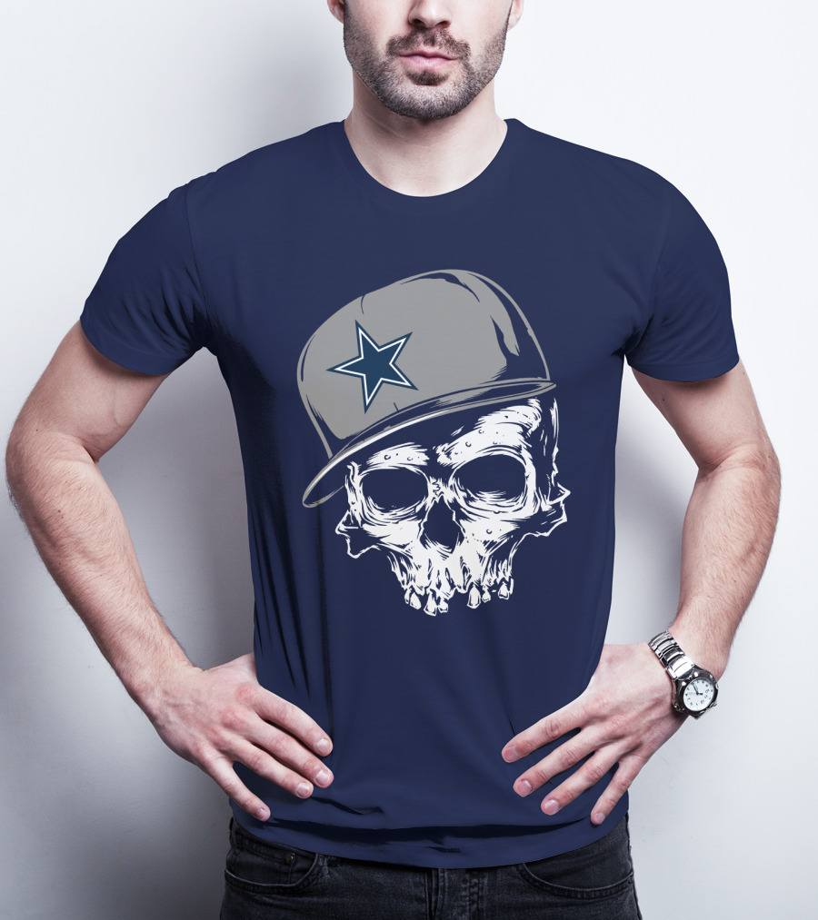 Dallas Cowboys Skull With Star Emblem Cap T-Shirt