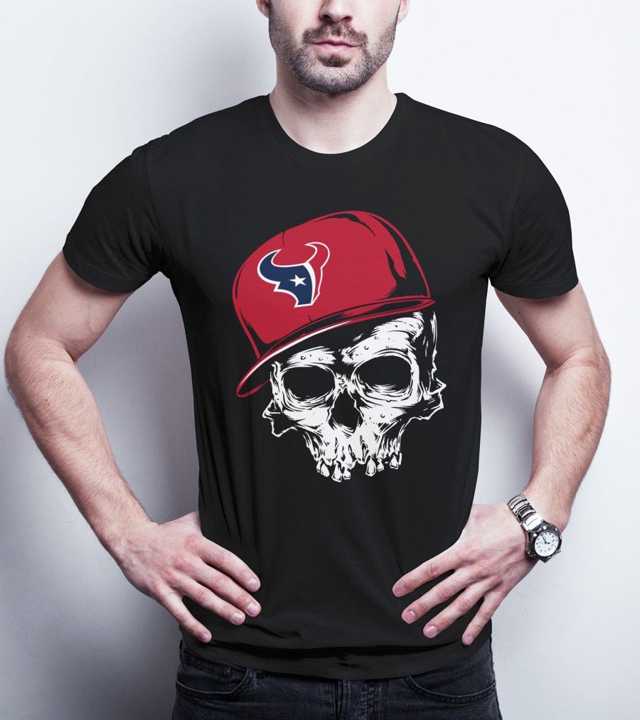 Houston Texans Skull With Red Cap T-Shirt