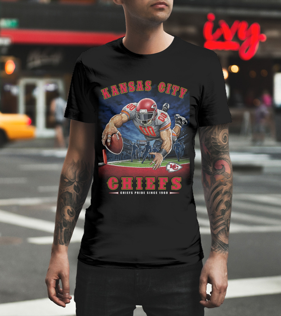 Kansas City Chiefs Pride Since 1960 End Zone Football Action T-Shirt