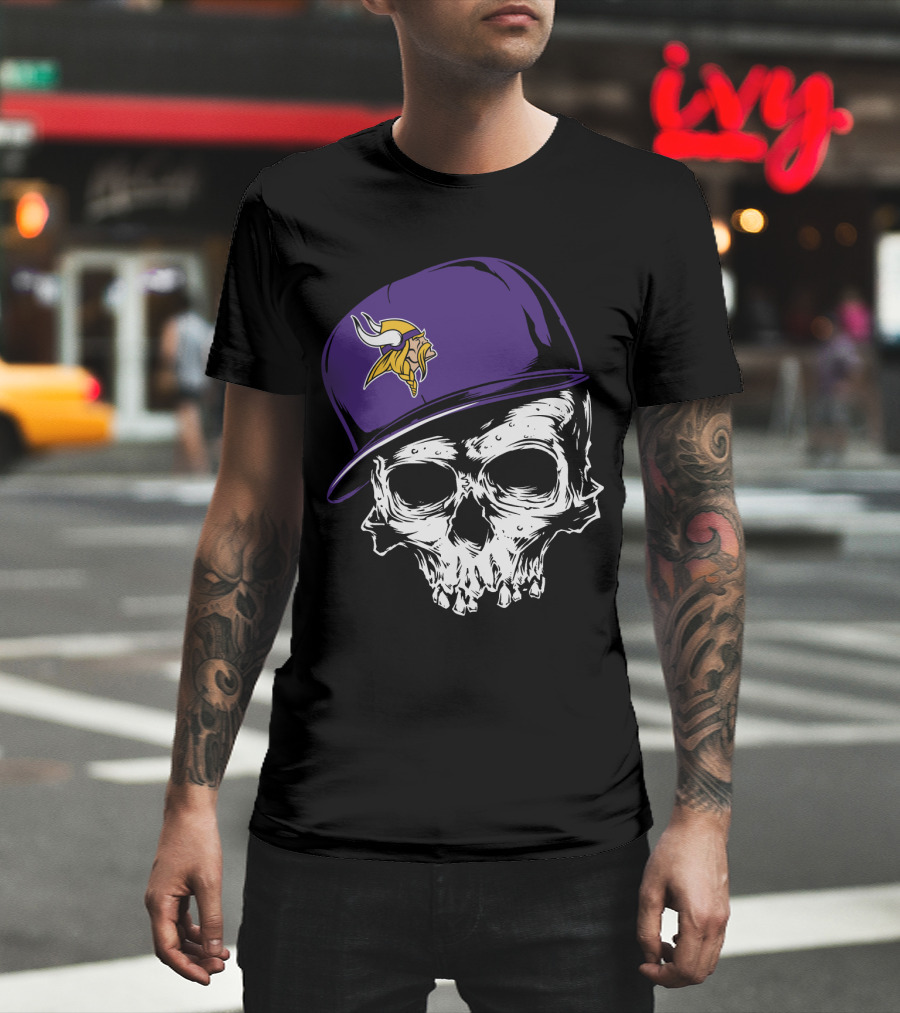 Minnesota Vikings Skull Purple Hat T-Shirt