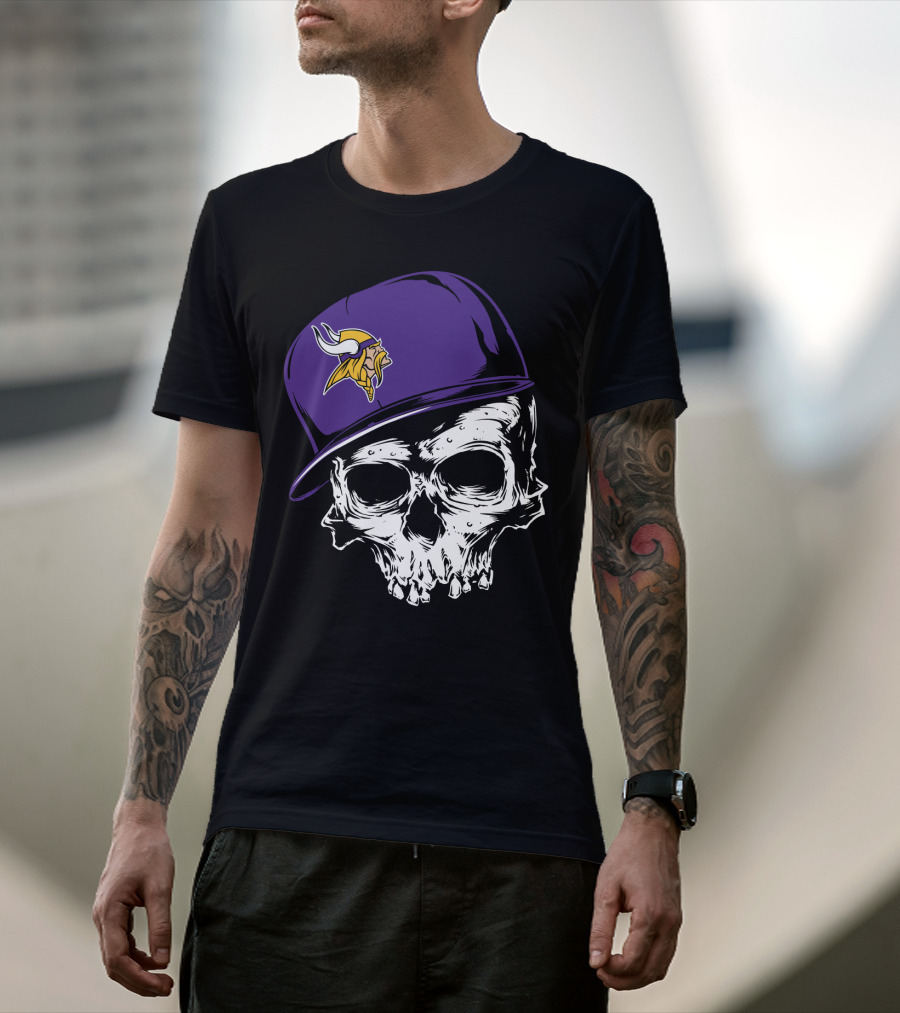 Minnesota Vikings Skull Purple Hat T-Shirt
