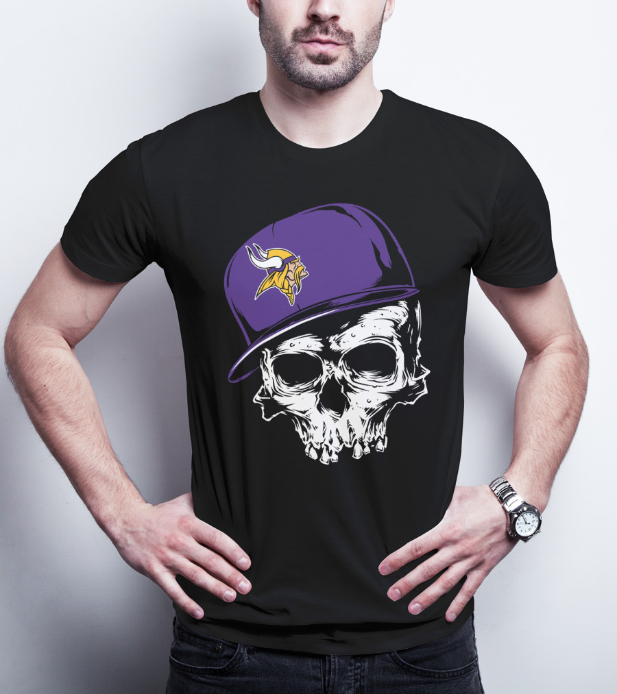 Minnesota Vikings Skull Purple Hat T-Shirt