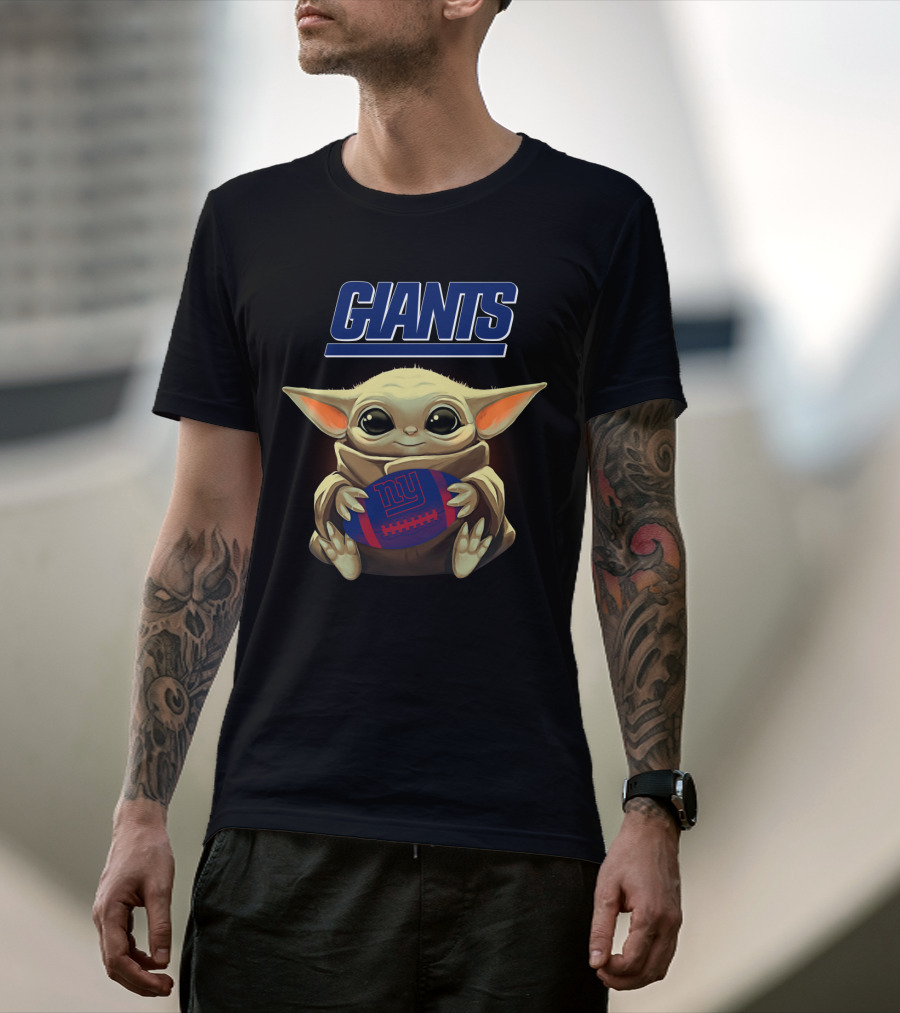New York Giants Baby Yoda Holding Football T-Shirt